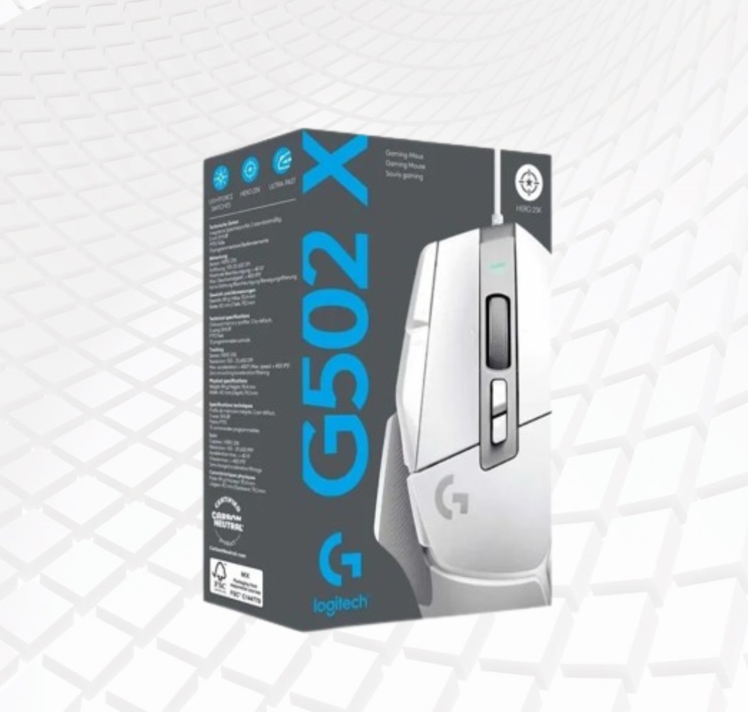 MOUSE G502X HERO 25K, USB, LIGHTFORCE, BLANCO - Abril Grupo Logístico